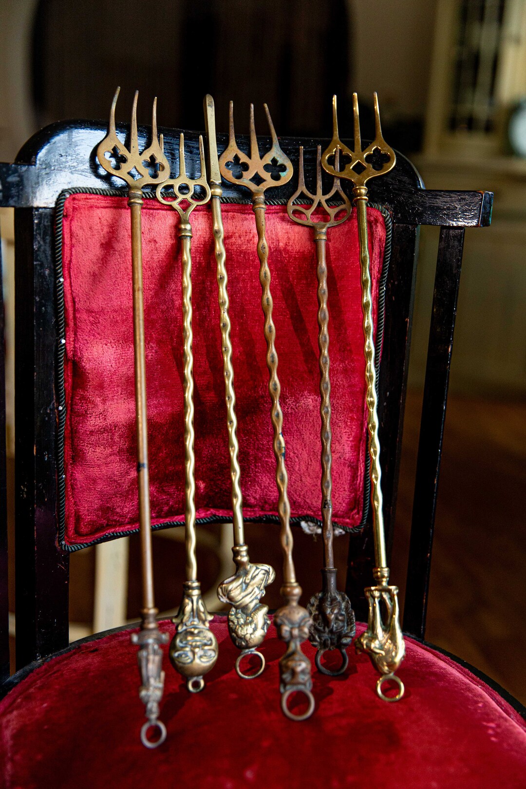 Set of 6 Antique English Brass Fireplace Toasting Forks Exquisite ...