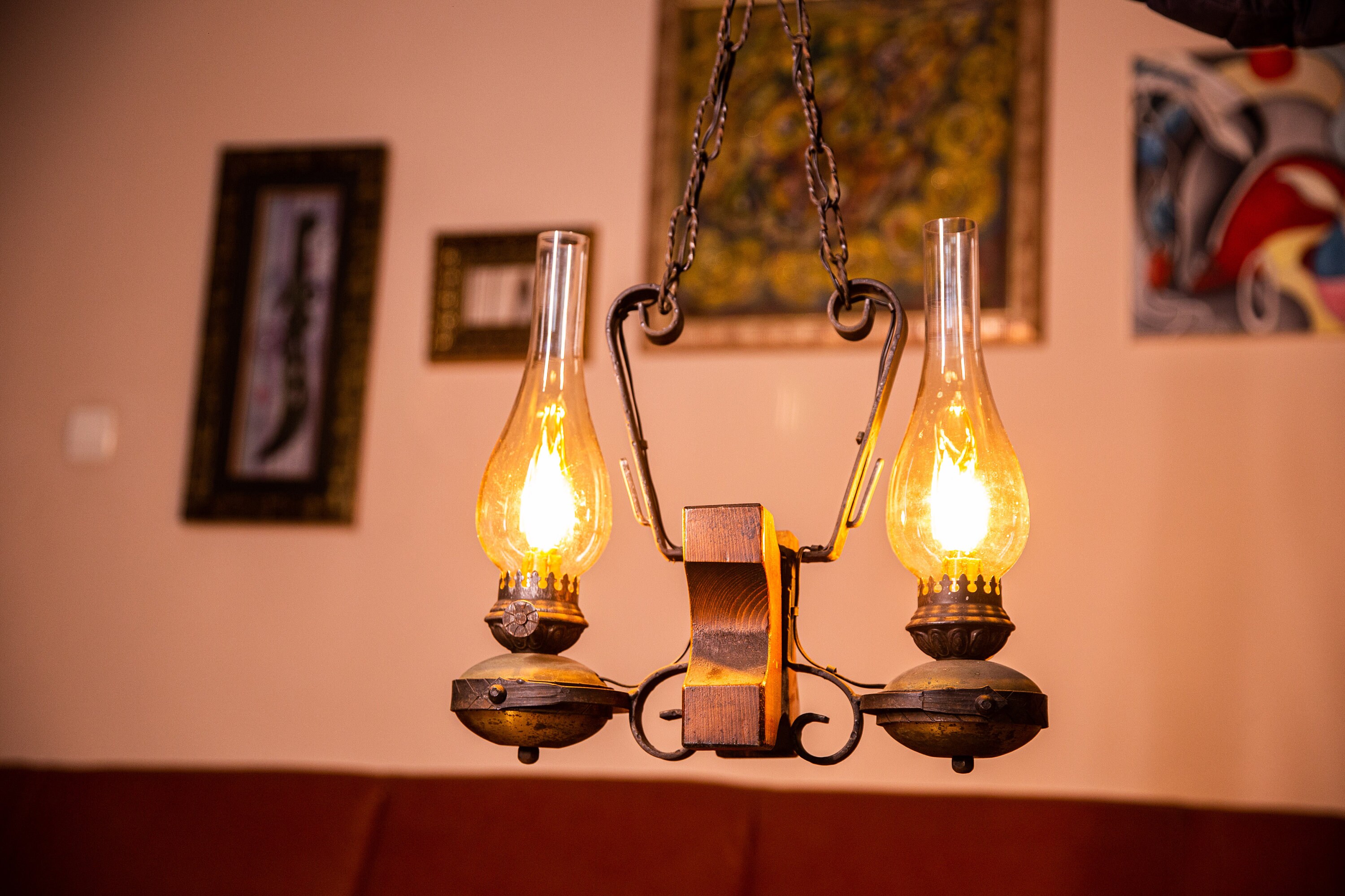 Wooden Pendant Chandelier Rustic Style Light Fixture Handmade Primitive ...