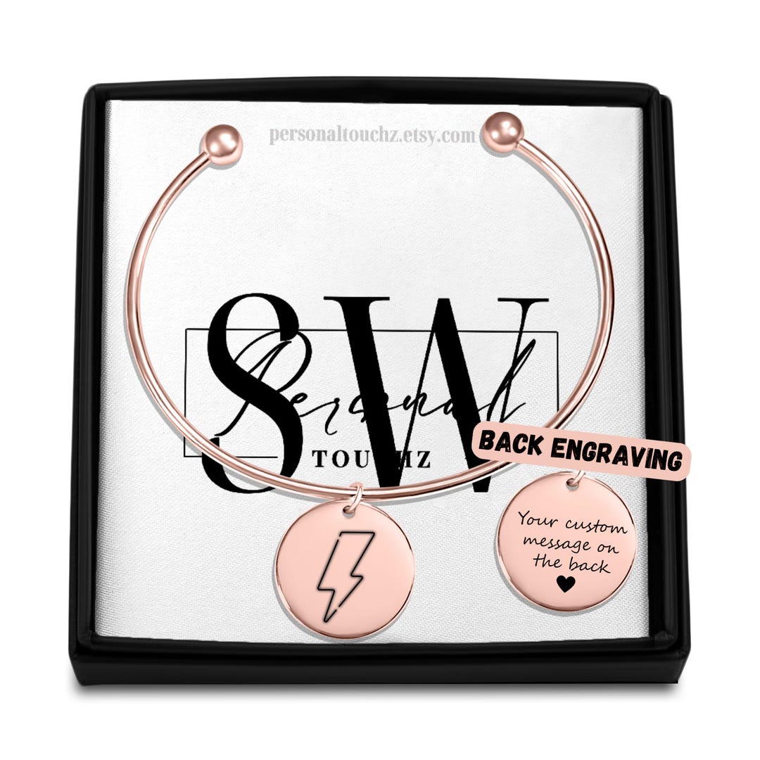 Lightning Bolt Bangle Bracelet: Custom Engraved Stainless Steel Jewelry ...