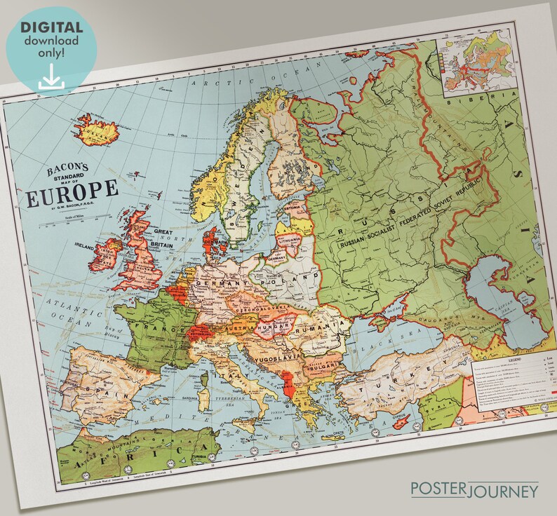 Old Map of Europe From 1925 | Retro Vintage World Map, Europe ...