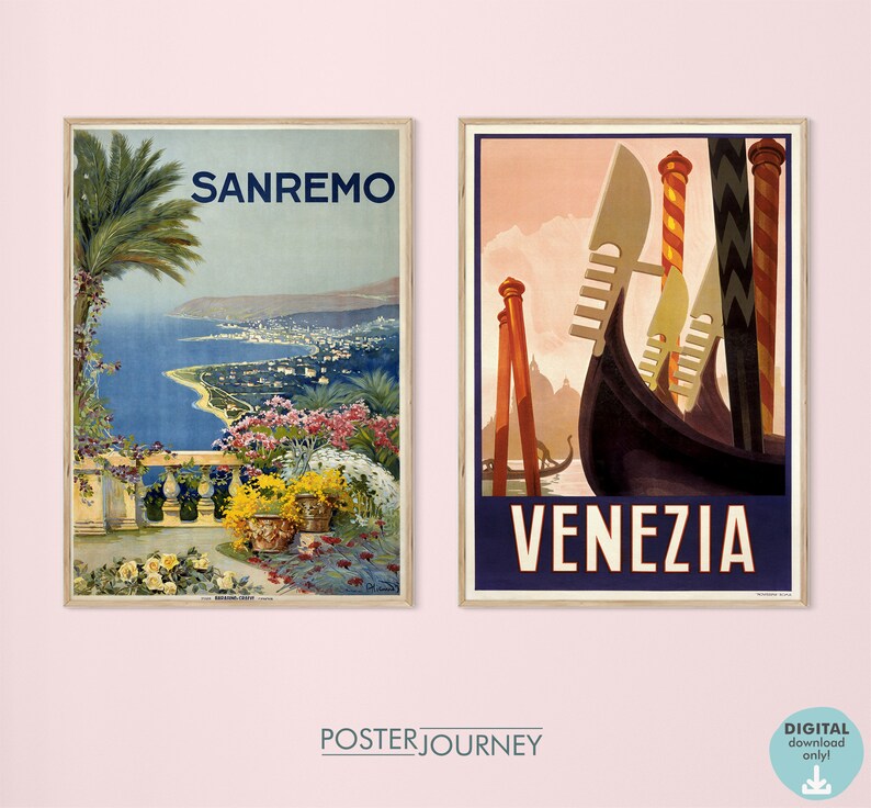 Retro Travel Posters, Vintage Gallery Wall Art, Eclectic Print Set ...