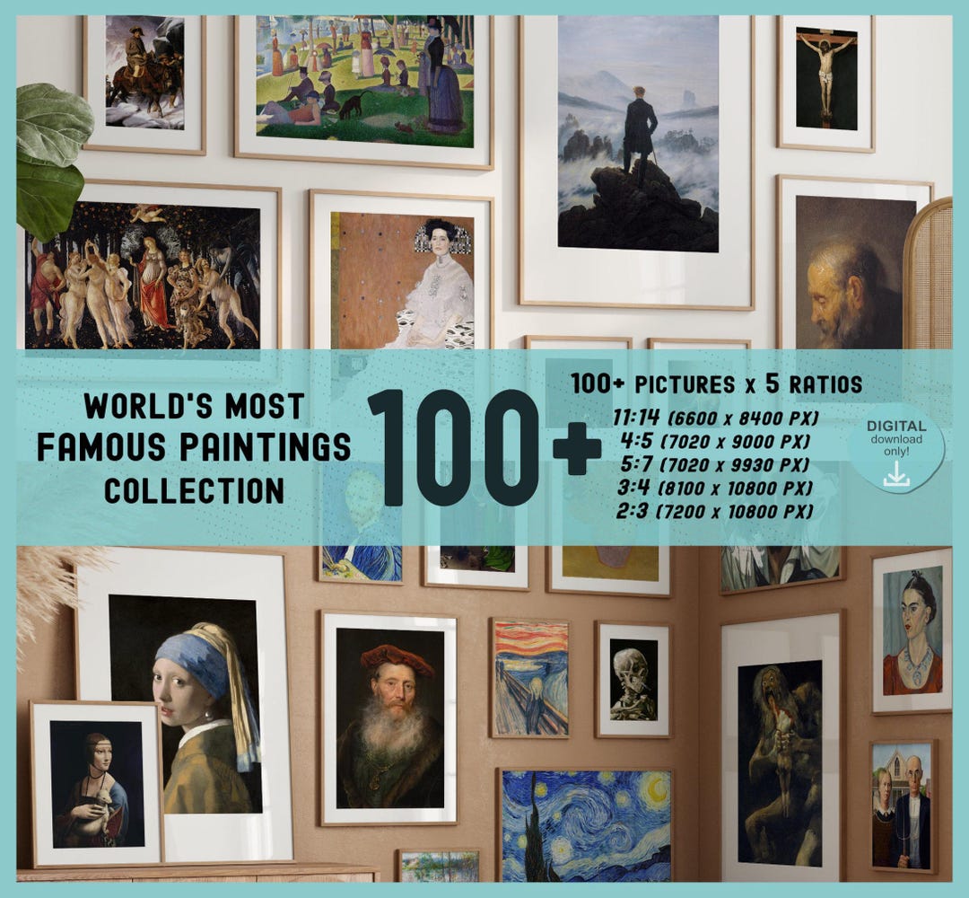 World's Most Famous 100 Paintings, Famous Artists Vintage Gallery Wall ...