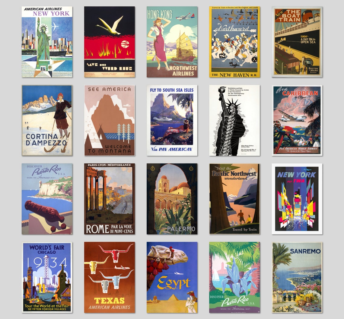 Retro Travel Posters, Vintage Gallery Wall Art, Aesthetic Wall Collage ...