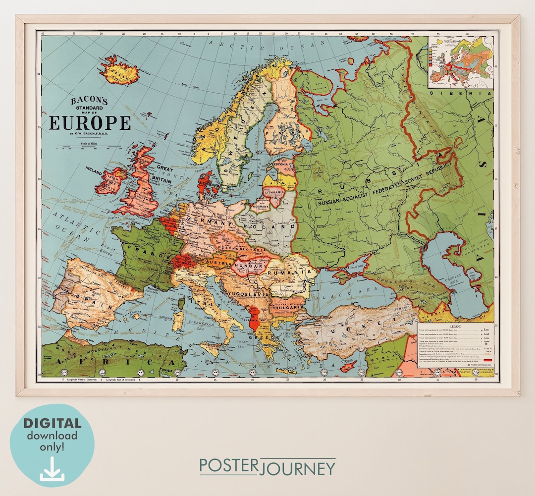 Old Map of Europe From 1925 | Retro Vintage World Map, Europe ...