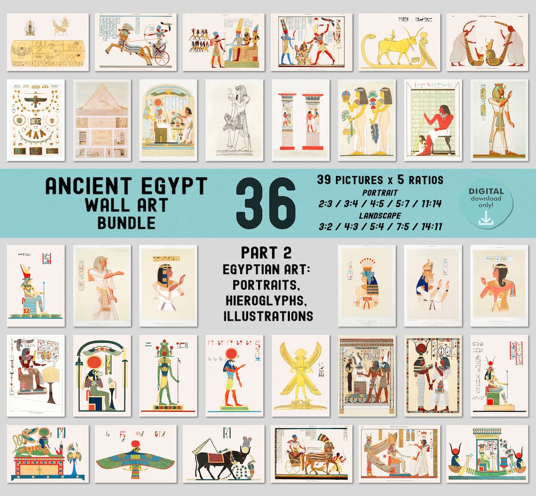 Ancient Egypt Wall Art Bundle of Portraits & Hieroglyphs, Gallery Set ...