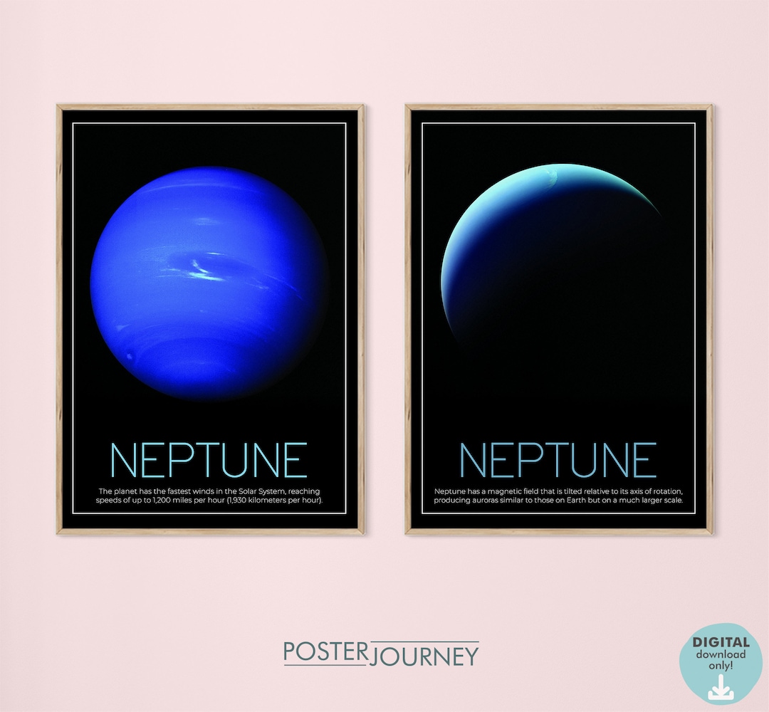 Planet Neptune Space Poster Set of 2 Prints, Solar System Astronomy ...