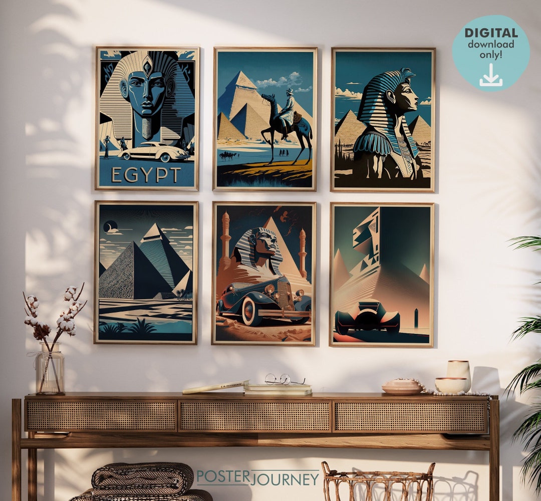 Egypt Art Deco Print Wall Art Bundle, Set of 6 Prints, Ancient Egyptian ...