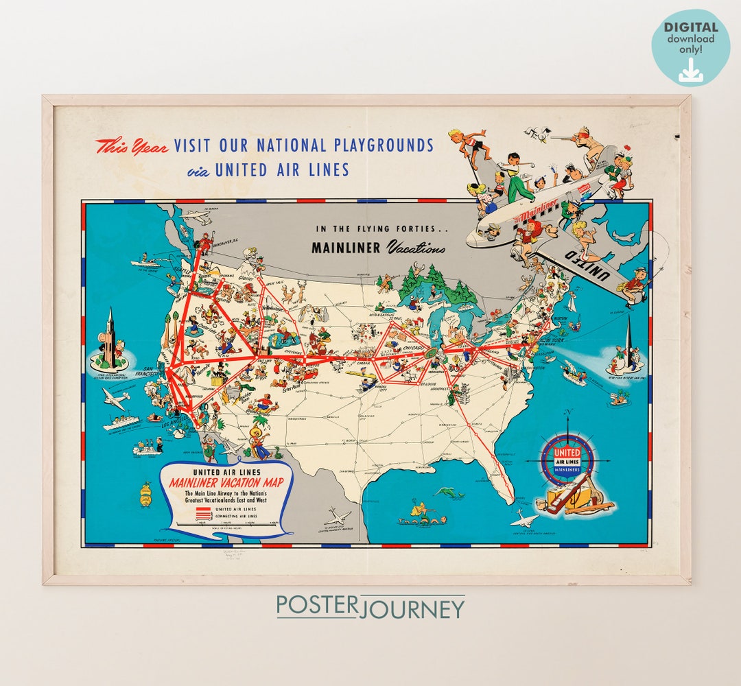 Old Vacation Map of USA | Retro Vintage United States Map | Colorful ...