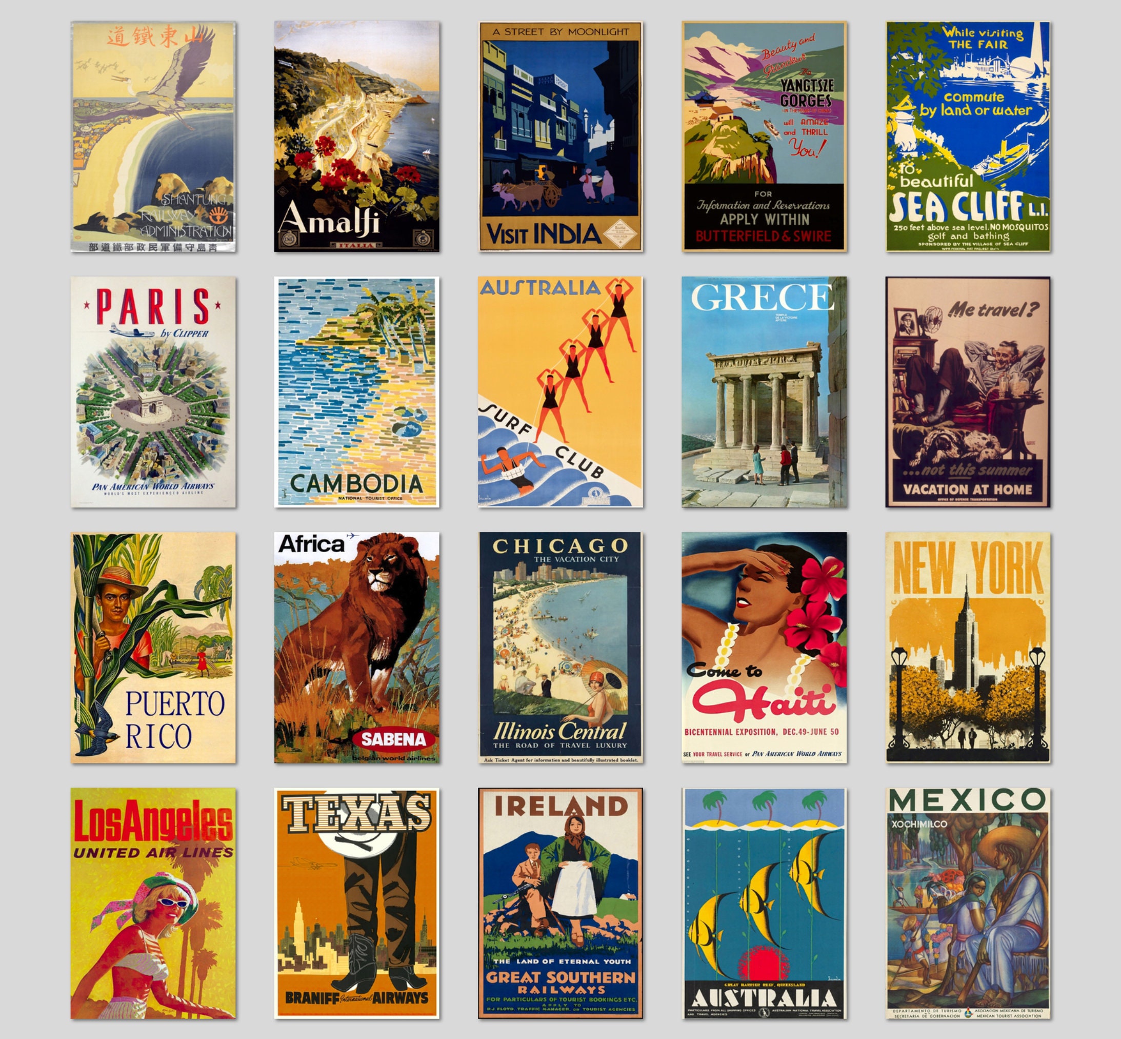 Retro Travel Posters, Vintage Gallery Wall Art, Aesthetic Wall Collage ...