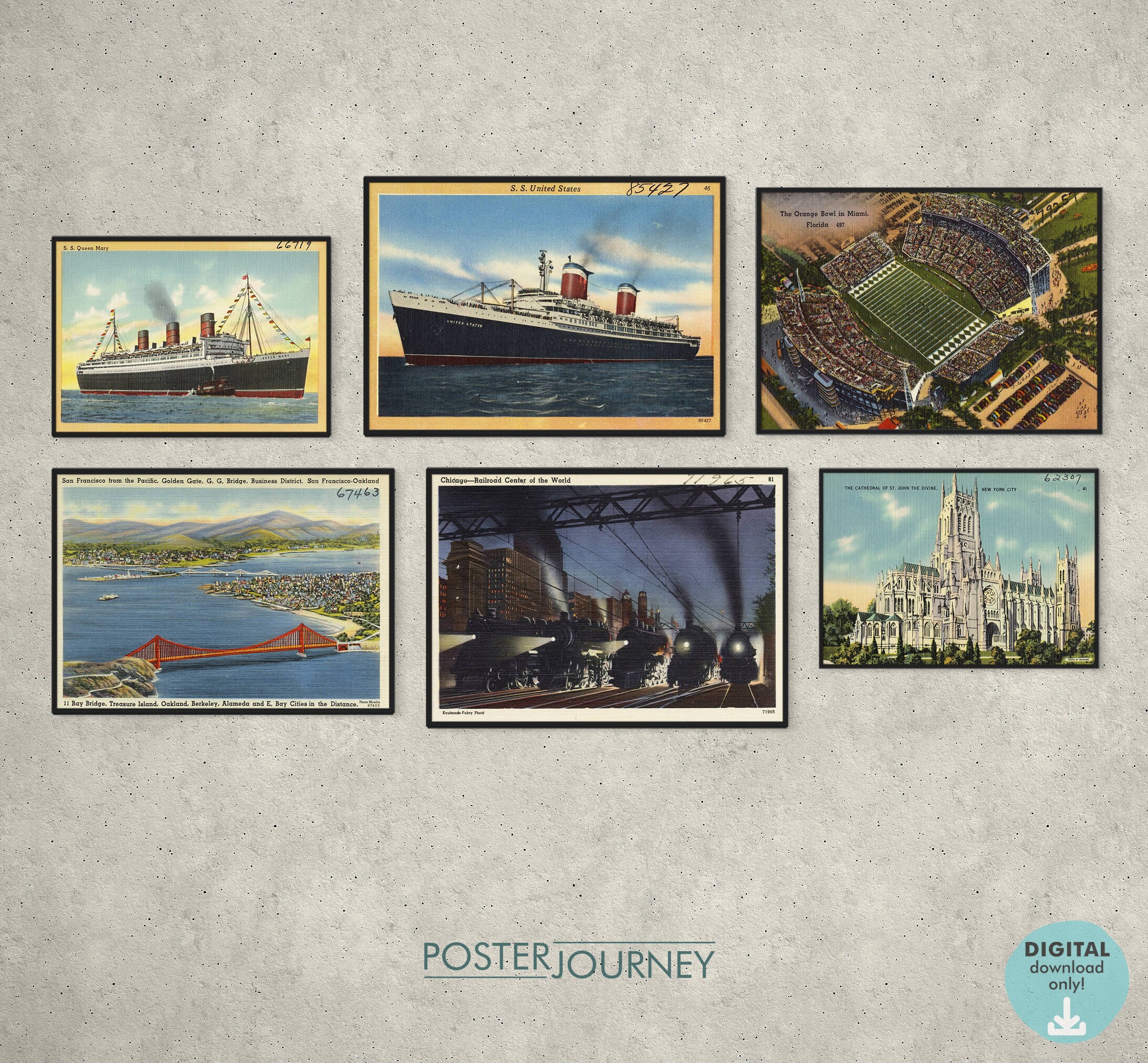 Vintage US Postcards Gallery Wall Art, Vintage Posters of America, Set ...