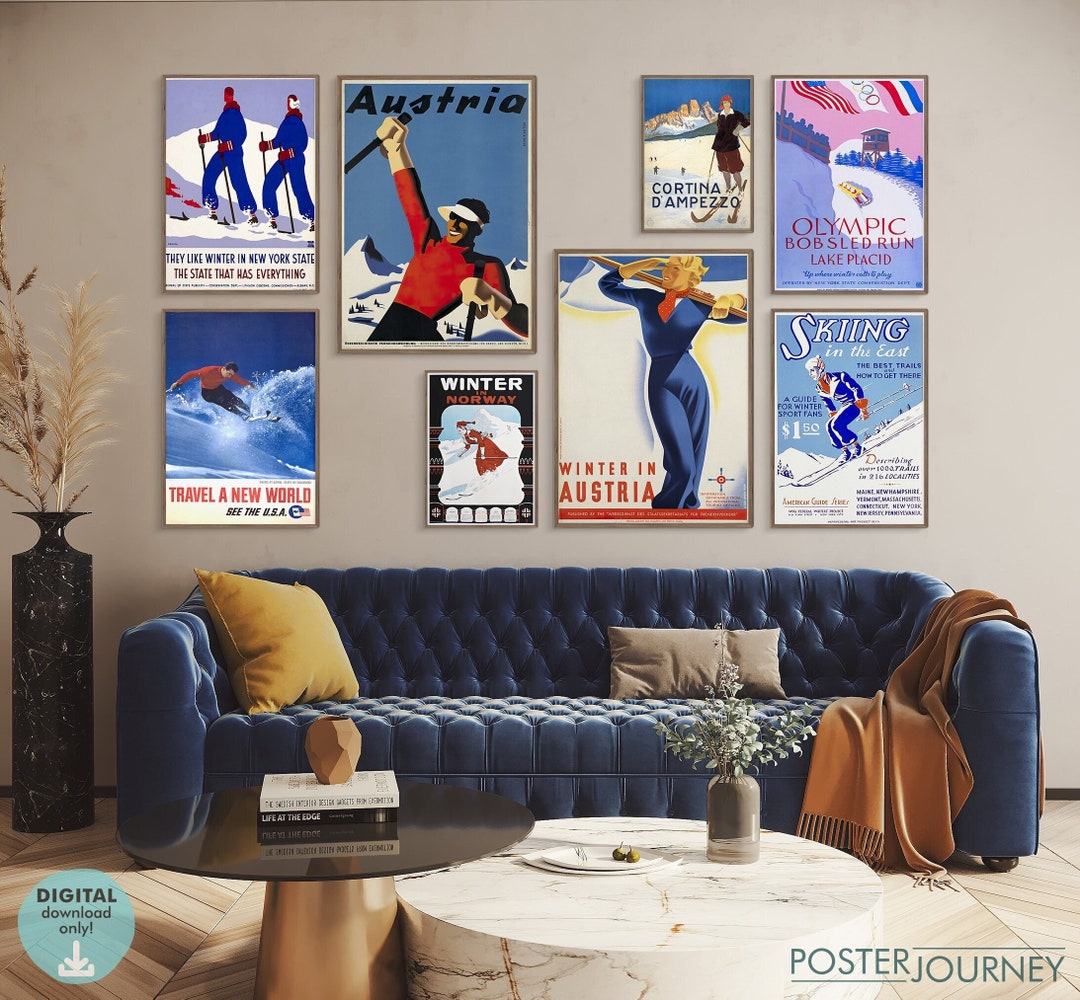 Winter Retro Travel Posters, Vintage Gallery Wall Art, Eclectic Print ...