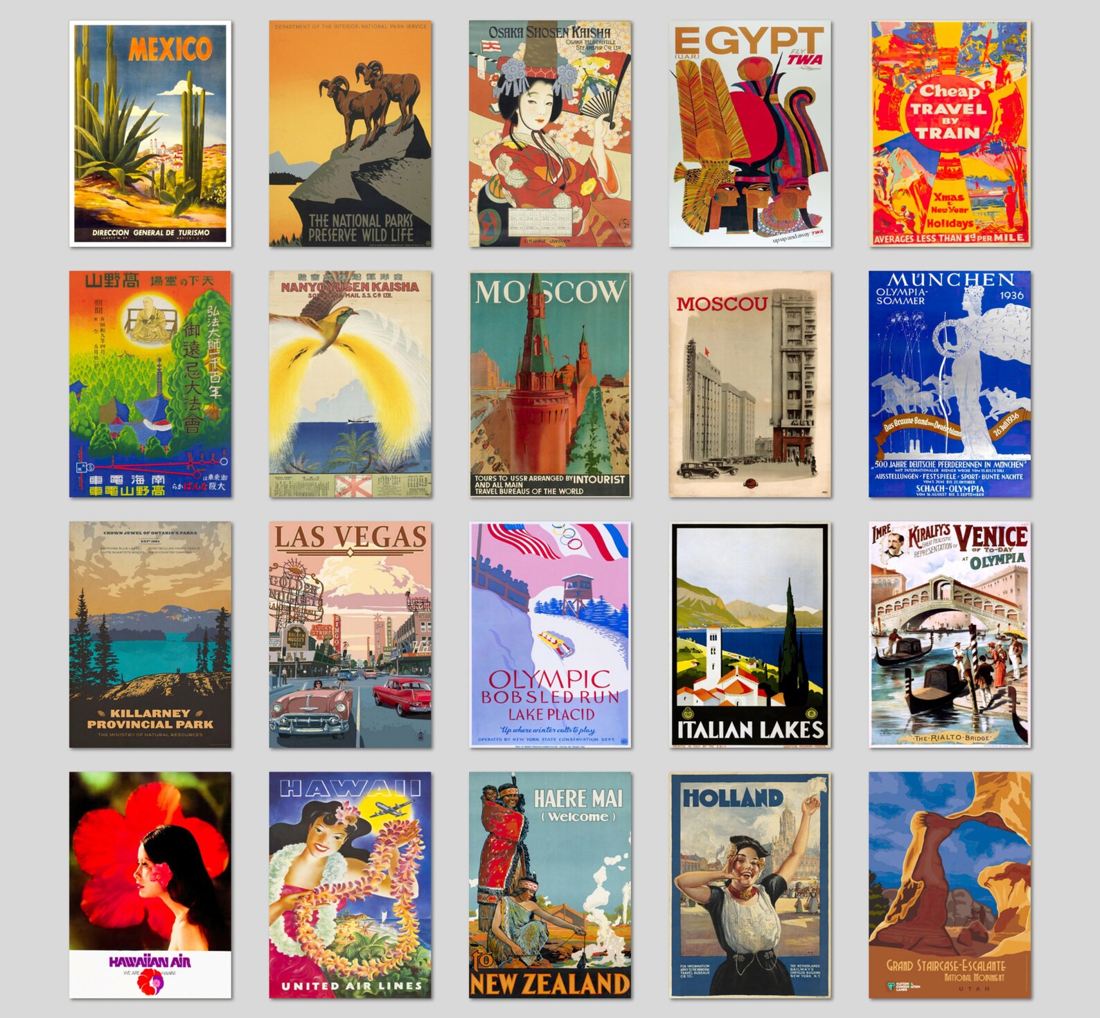 Retro Travel Posters, Vintage Gallery Wall Art, Aesthetic Wall Collage ...