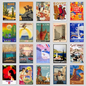 Retro Travel Posters, Vintage Gallery Wall Art, Aesthetic Wall Collage ...