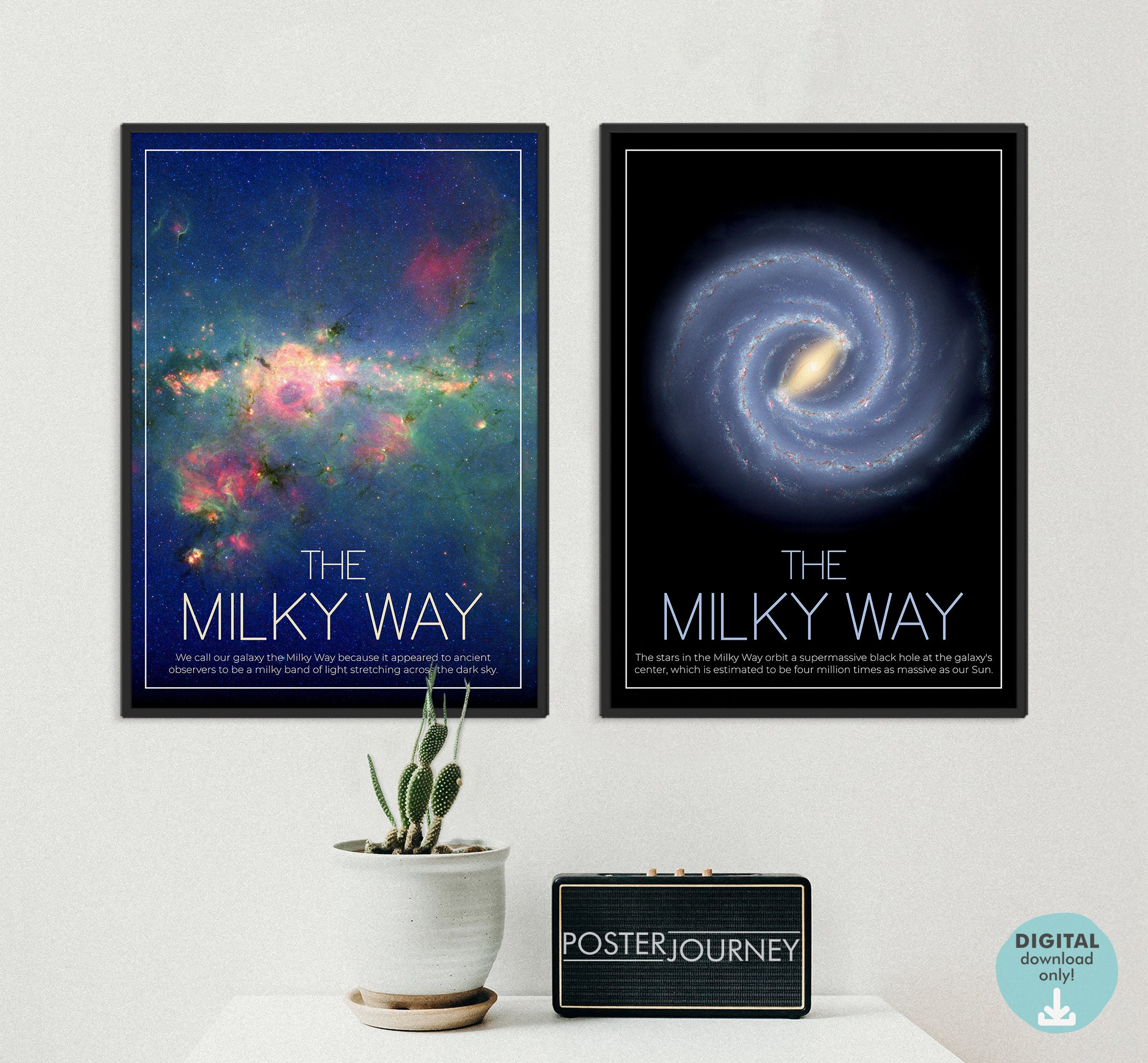 The Milky Way Galaxy Space Poster Set of 2 Prints, Astronomy Gallery ...