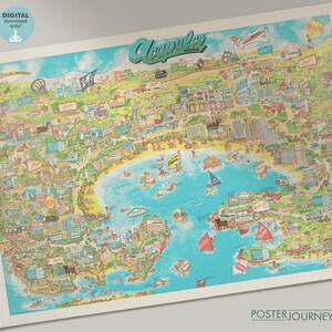 Pictorial Acapulco Mexico Vacation Map Retro Vintage Map Colorful Print ...