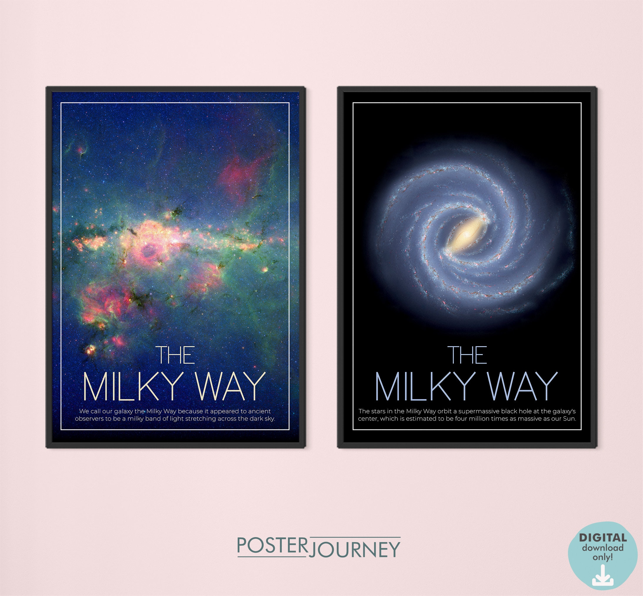 The Milky Way Galaxy Space Poster Set of 2 Prints, Astronomy Gallery ...