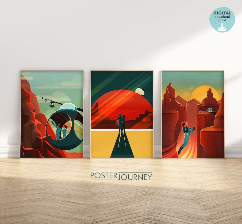 Retro Futuristic Spacex Space Travel Poster Bundle, Gallery Wall Set of ...