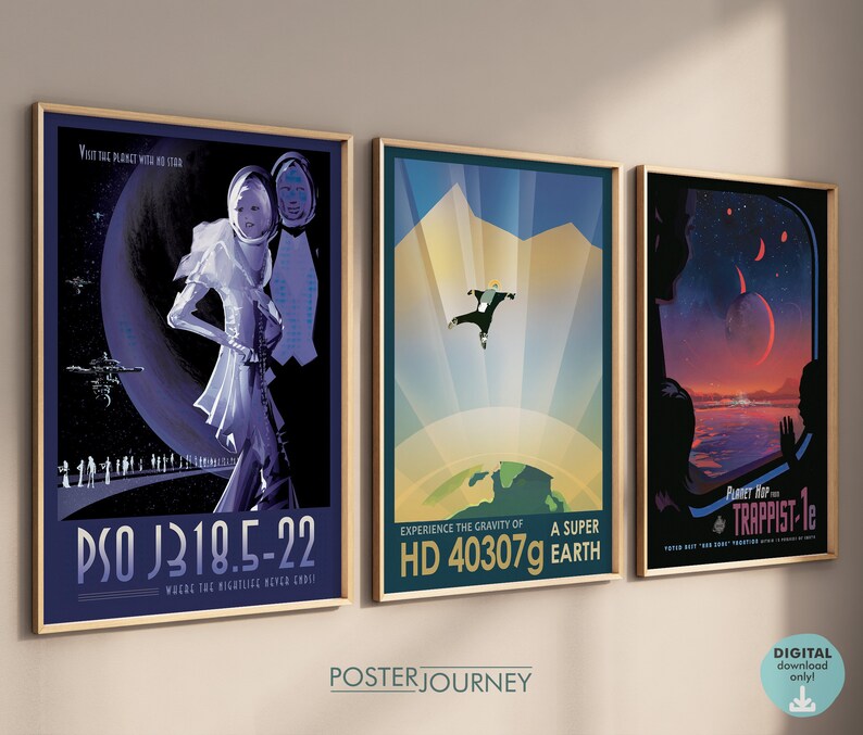 Retro Futuristic Space Travel Poster Bundle Gallery Wall Set - Etsy