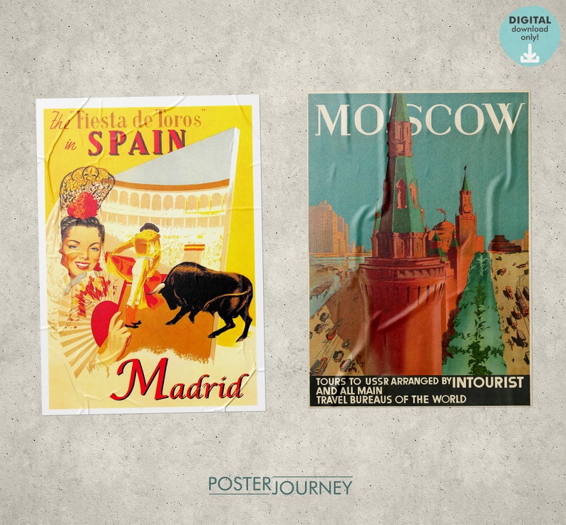 Retro Travel Posters, Vintage Gallery Wall Art, Eclectic Print Set ...
