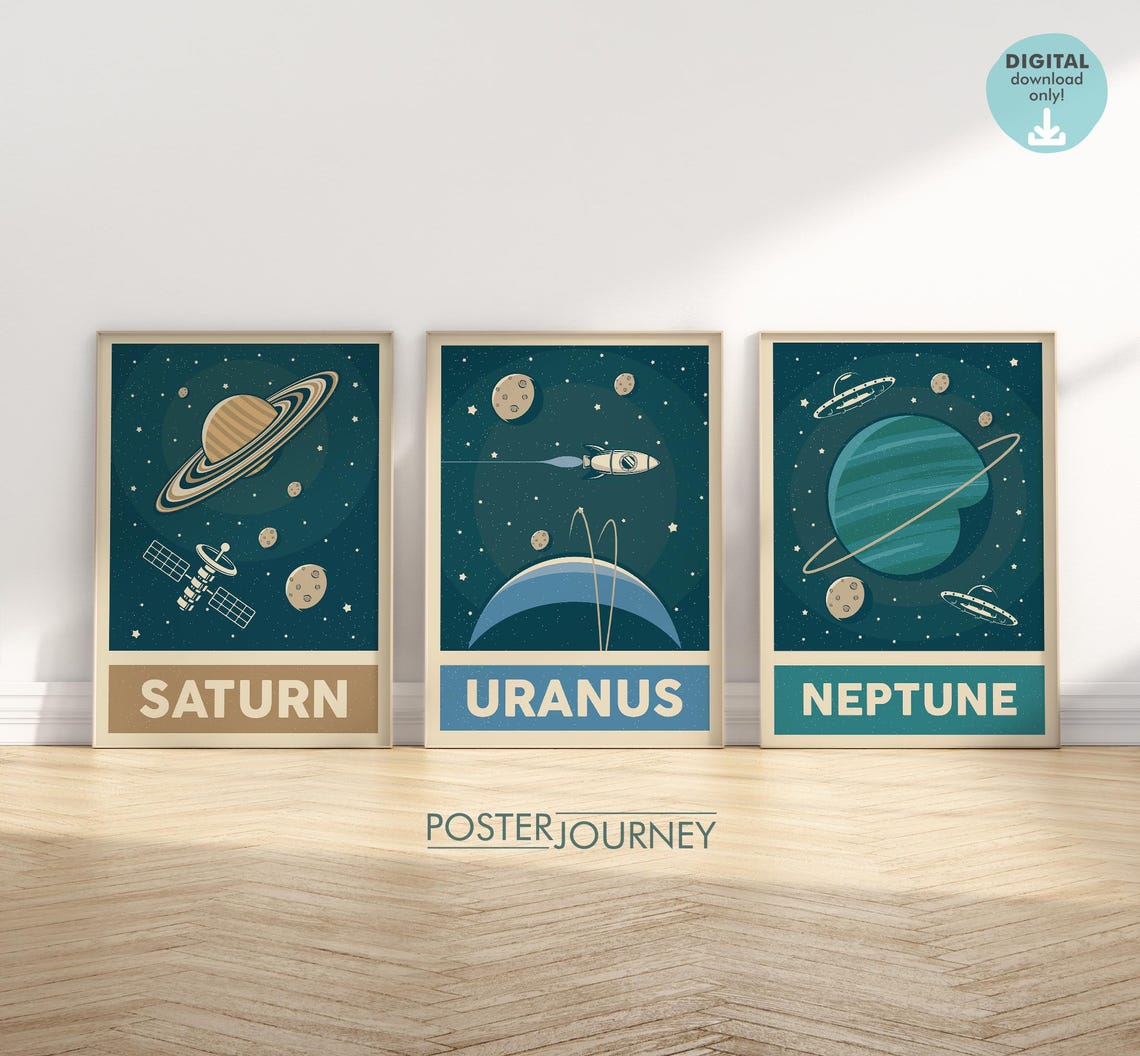 Planets of Our Solar System Poster Bundle, Space Gallery Wall Set of 9 Prints, Vintage Modern ...