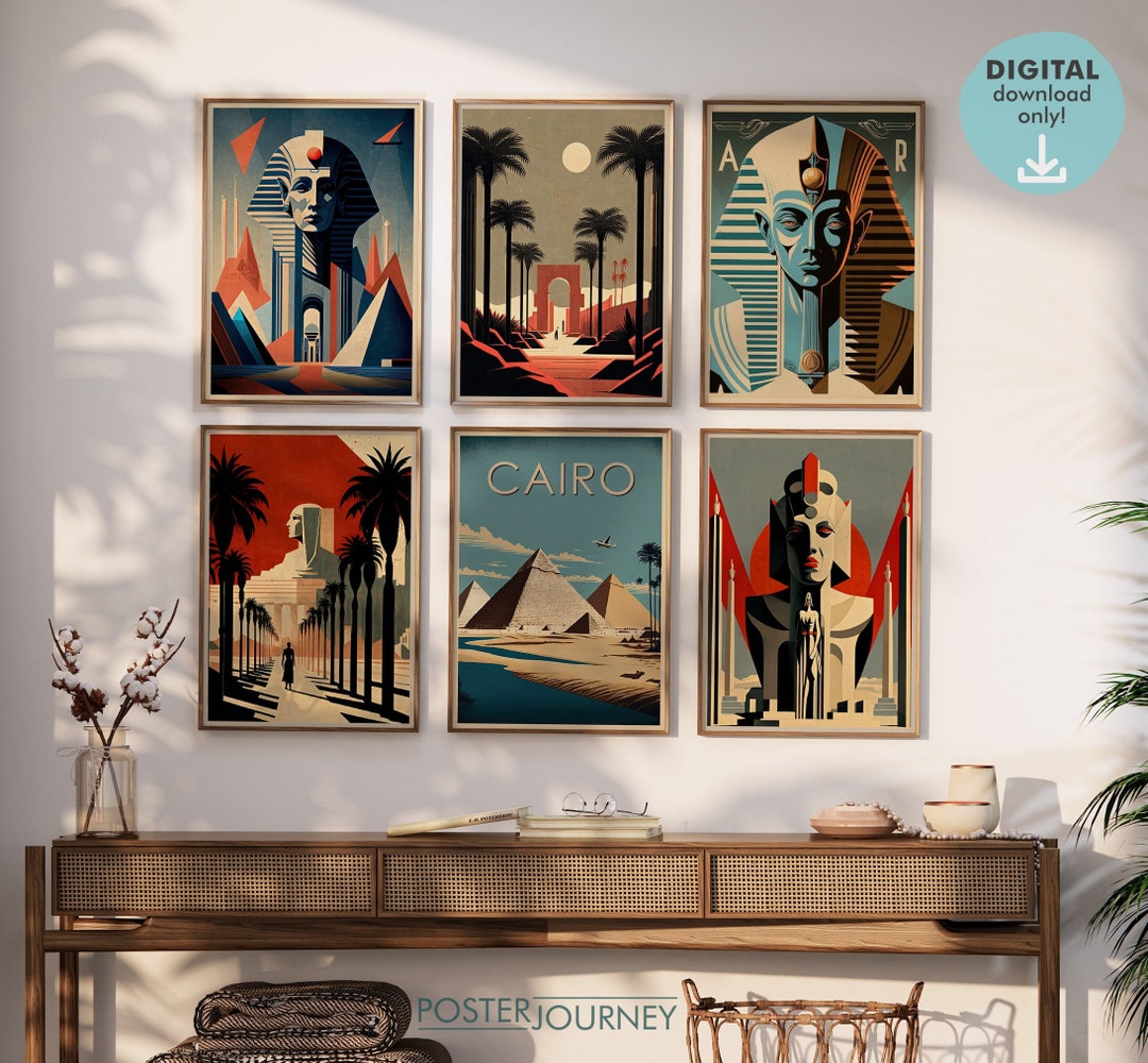 Egypt Art Deco Print Wall Art Bundle, Set of 6 Prints, Ancient Egyptian ...
