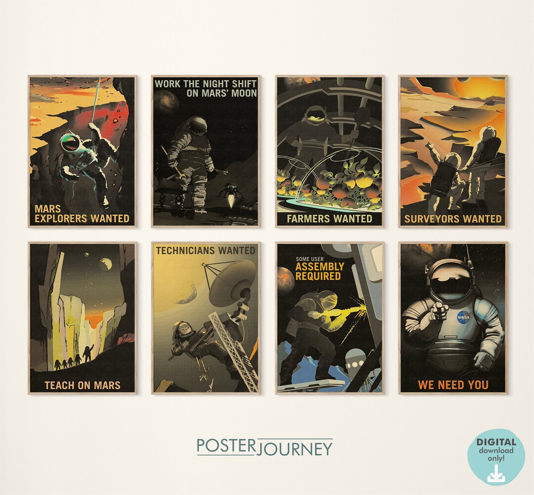 Mars Recruitment Poster Bundle, Retro Futurism, Space Exploration ...