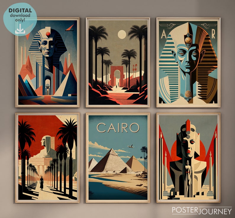 Egypt Art Deco Print Wall Art Bundle, Set of 6 Prints, Ancient Egyptian ...