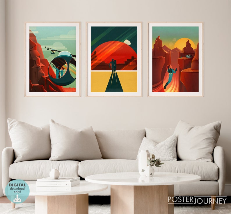 Retro Futuristic Spacex Space Travel Poster Bundle, Gallery Wall Set of ...
