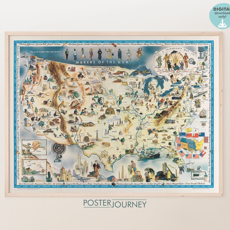 Vintage Usa Map - Etsy