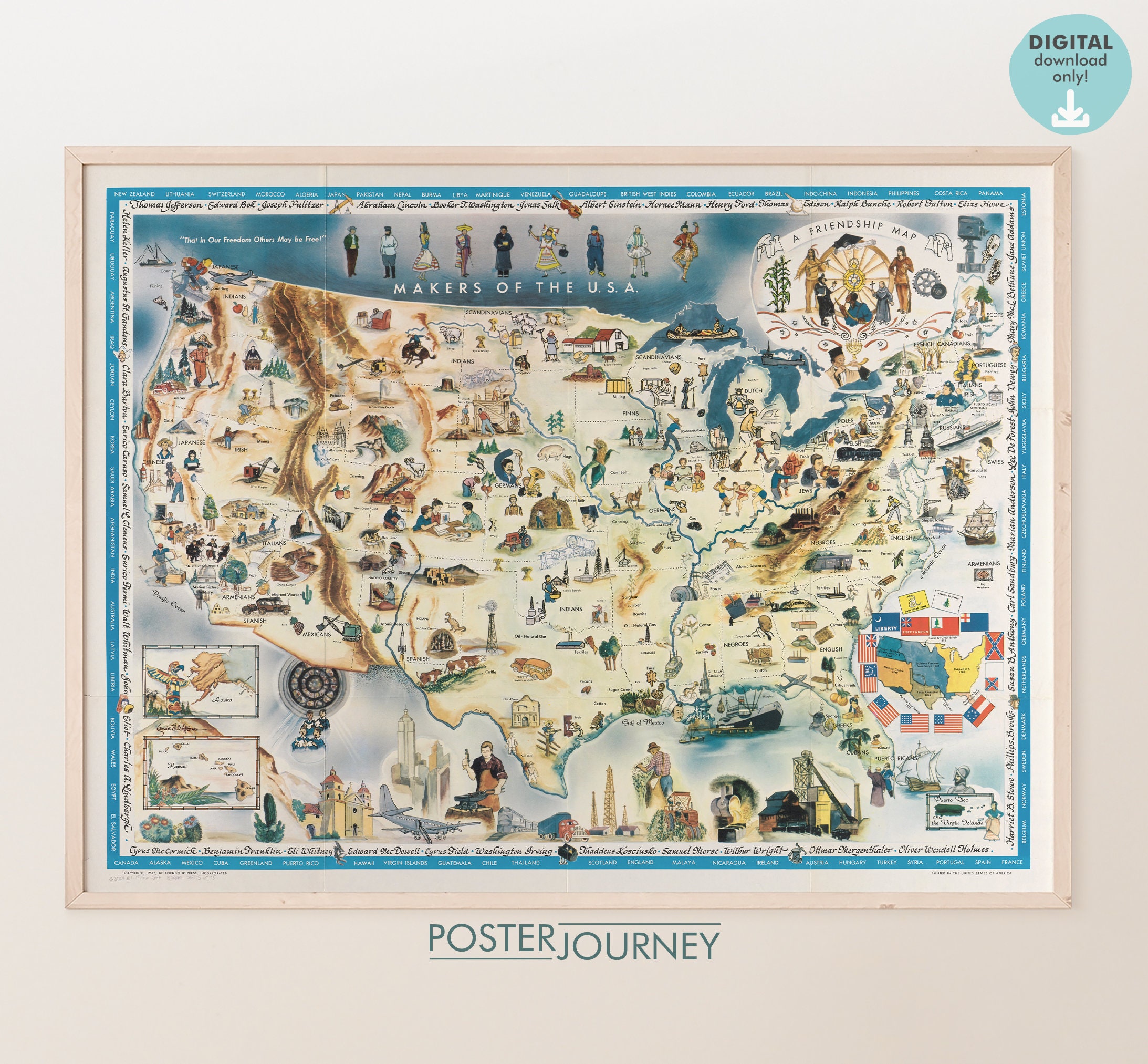 Old Pictorial Map of USA | Retro Vintage United States Map | Colorful ...