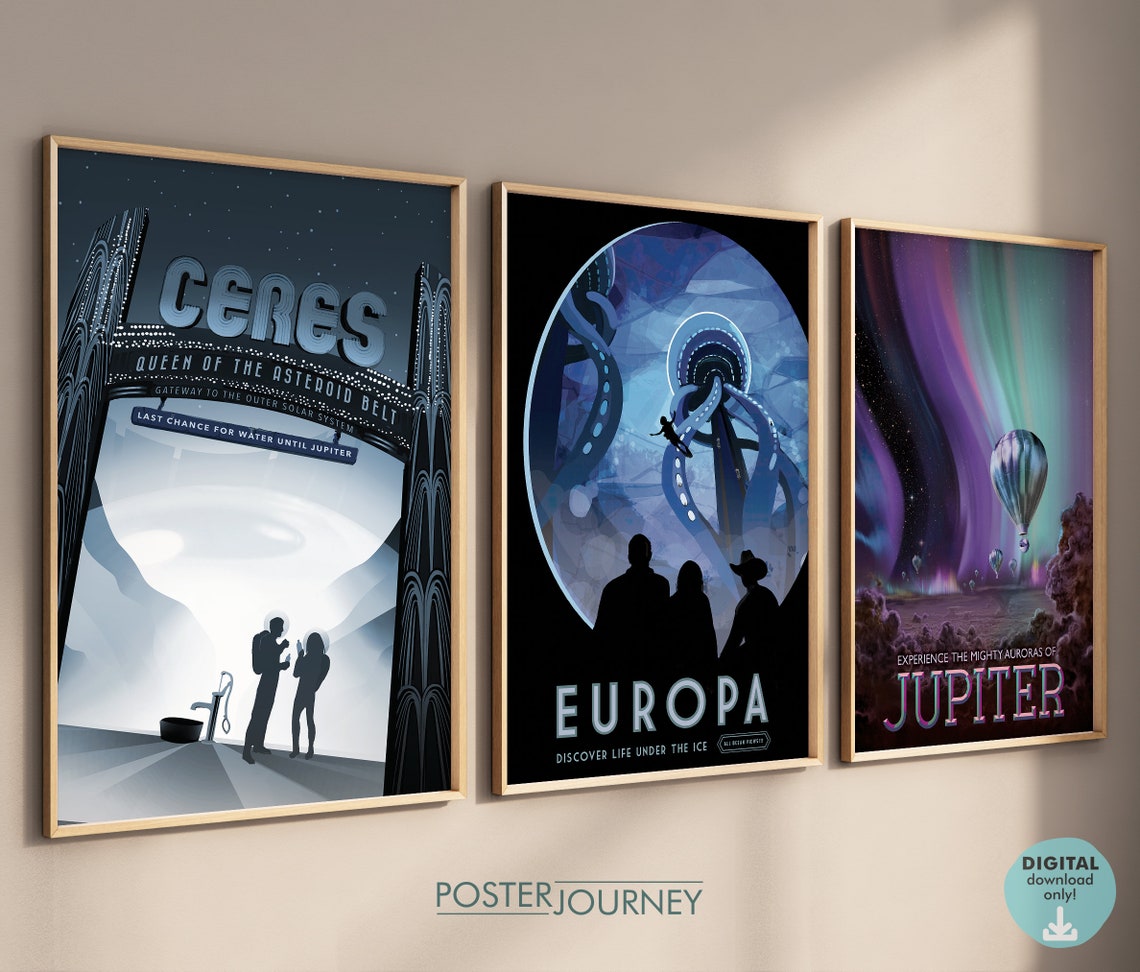 Retro Futuristic Space Travel Poster Bundle Gallery Wall Set - Etsy