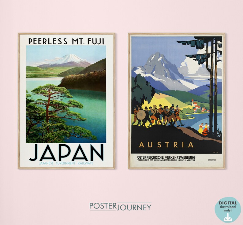Retro Travel Posters, Vintage Gallery Wall Art, Eclectic Print Set ...