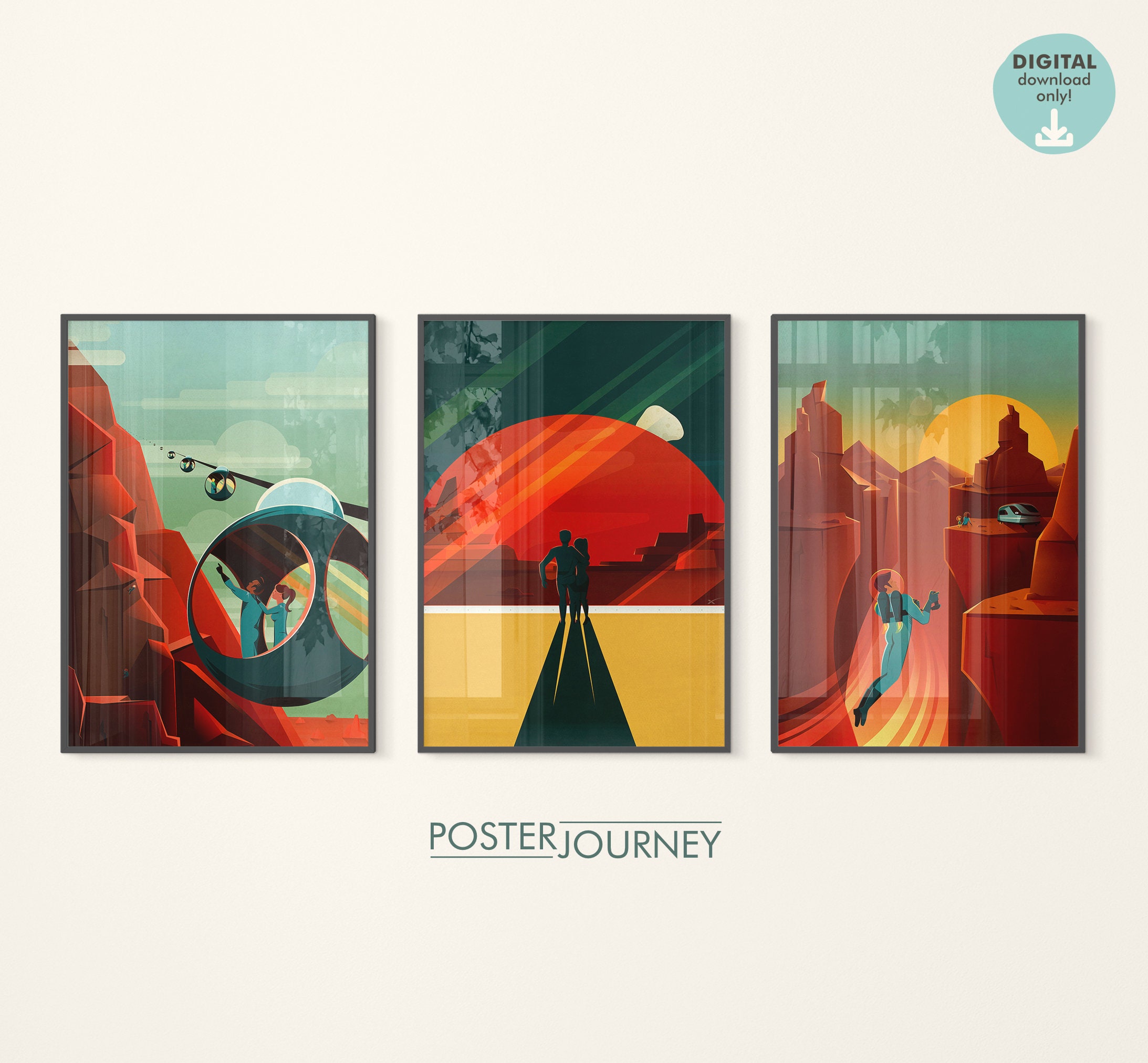 Retro Futuristic Spacex Space Travel Poster Bundle, Gallery Wall Set of ...