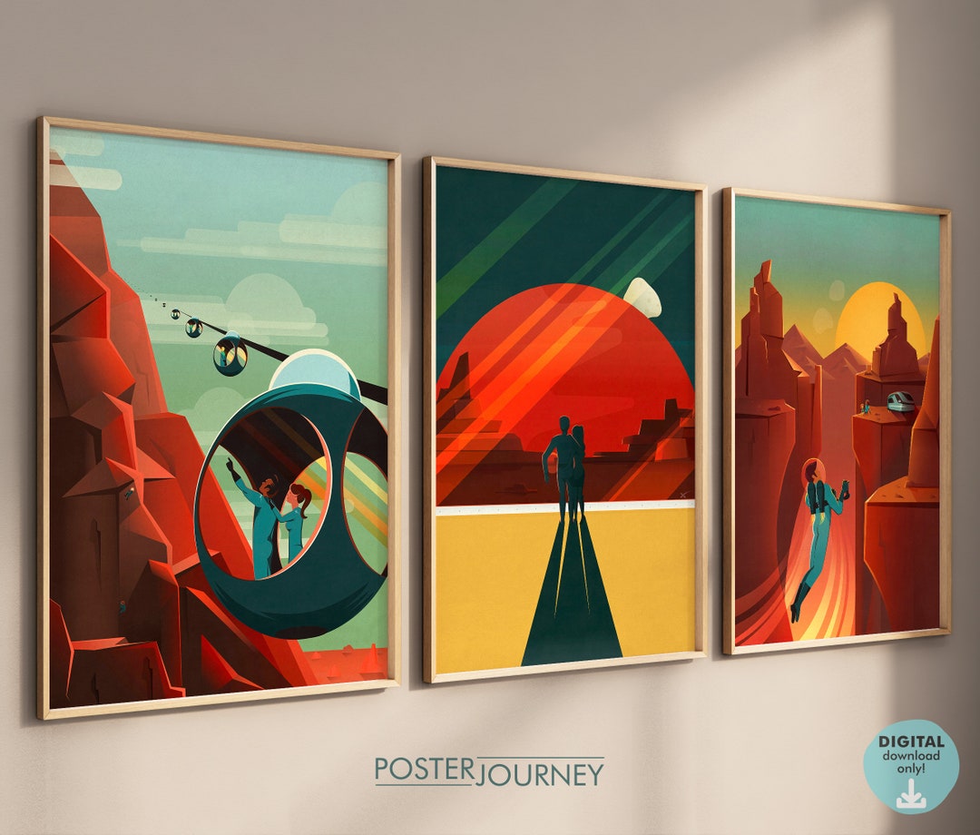 Retro Futuristic Spacex Space Travel Poster Bundle, Gallery Wall Set of ...