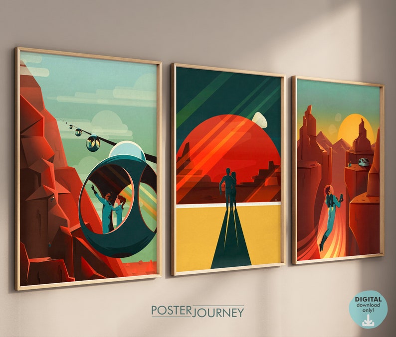 Retro Futuristic Spacex Space Travel Poster Bundle, Gallery Wall Set of ...