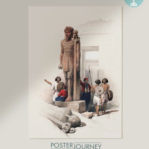 Illustration of Colossus in Front of Egyptian Temple, Ancient Egypt ...