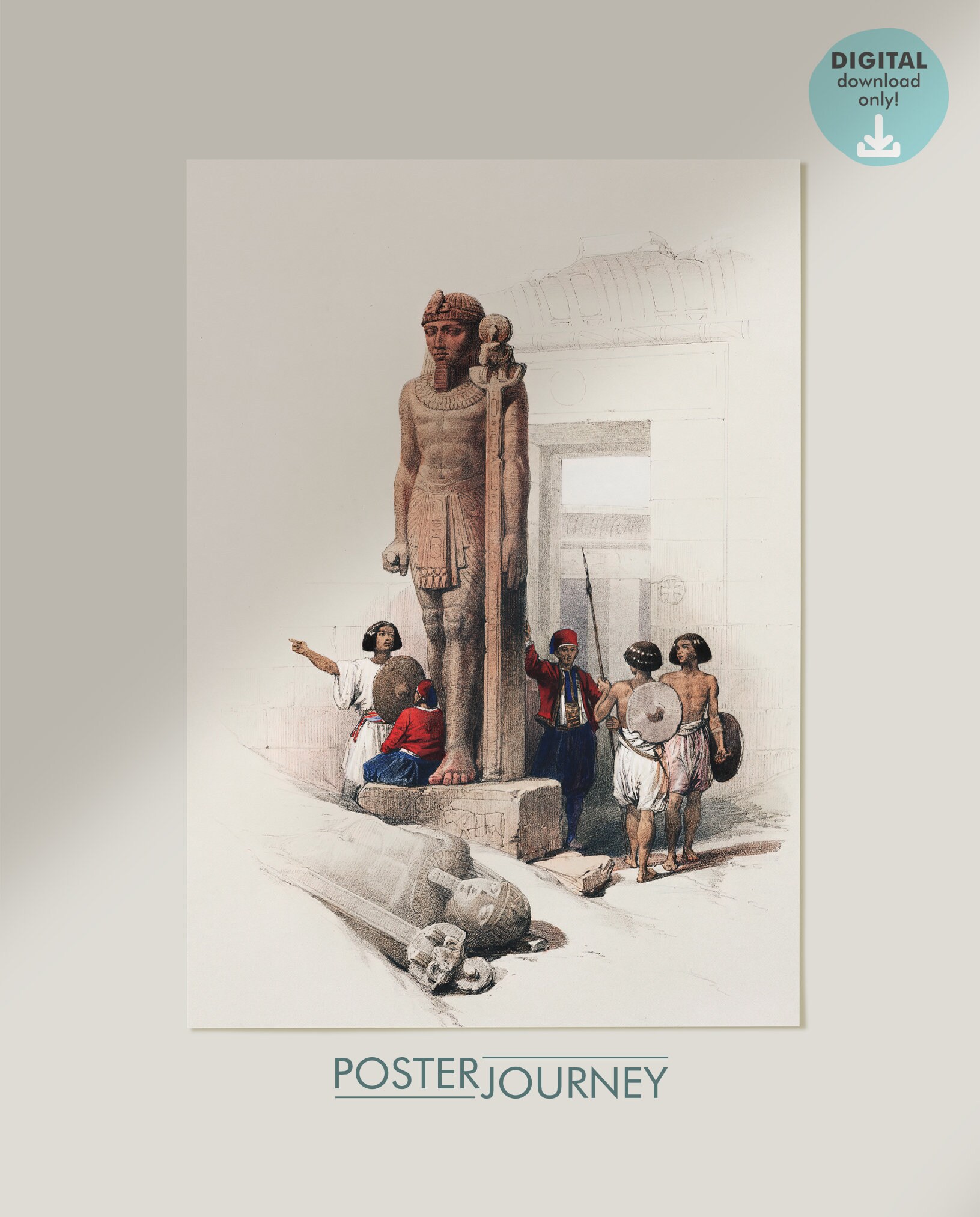 Illustration of Colossus in Front of Egyptian Temple, Ancient Egypt ...