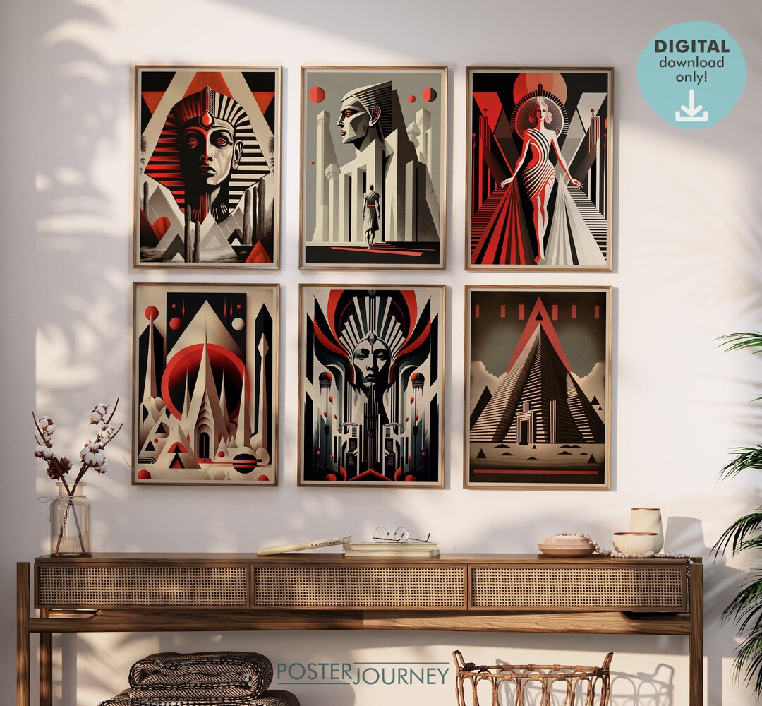 Egypt Art Deco Print Wall Art Bundle, Set of 6 Prints, Ancient Egyptian ...