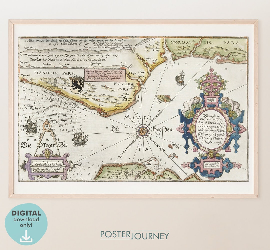Old Map Coasts of Flanders, Normandy, England 1581 Retro Vintage World ...