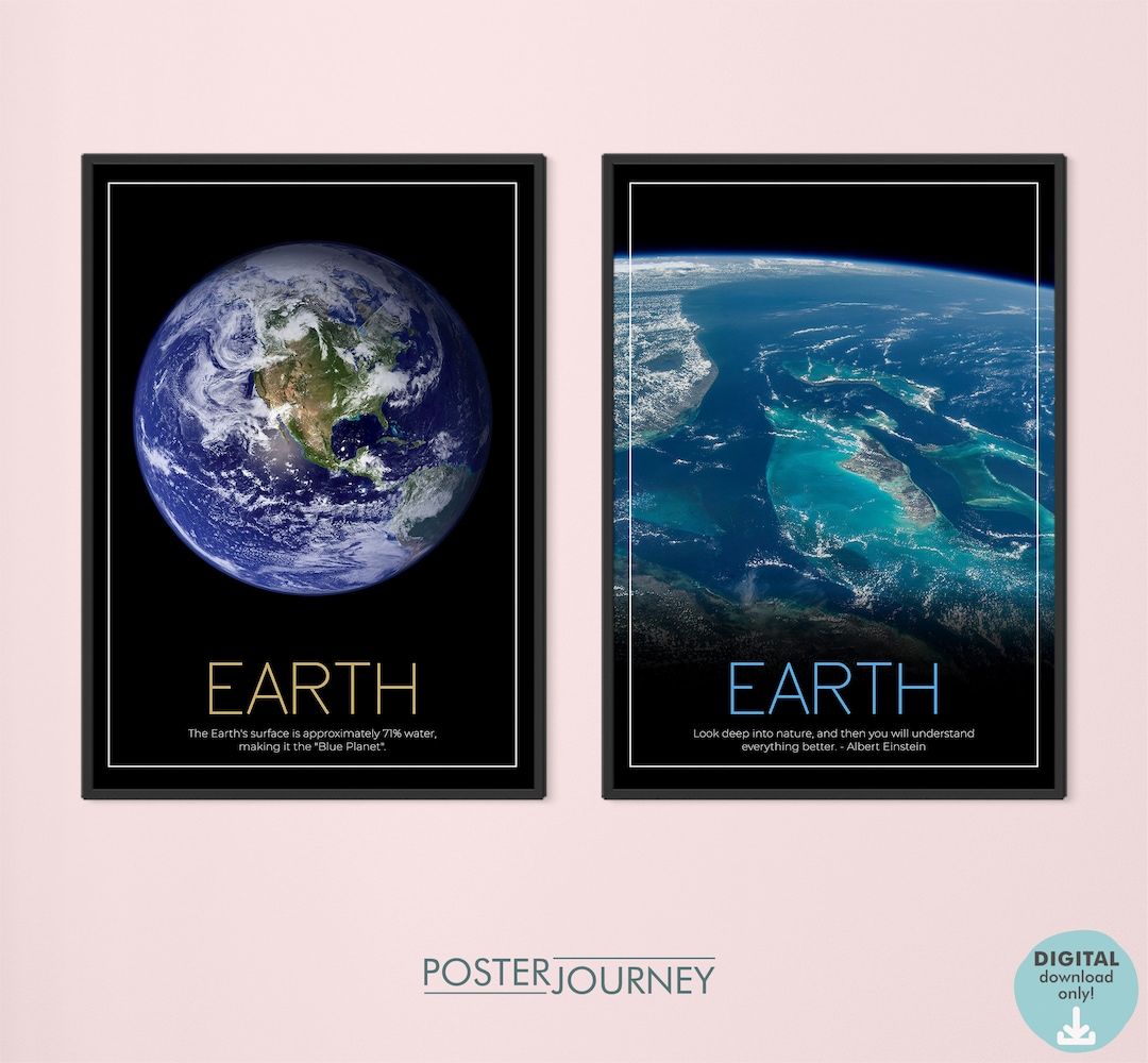 Planet Earth Space Poster Set of 2 Prints, Solar System Astronomy ...