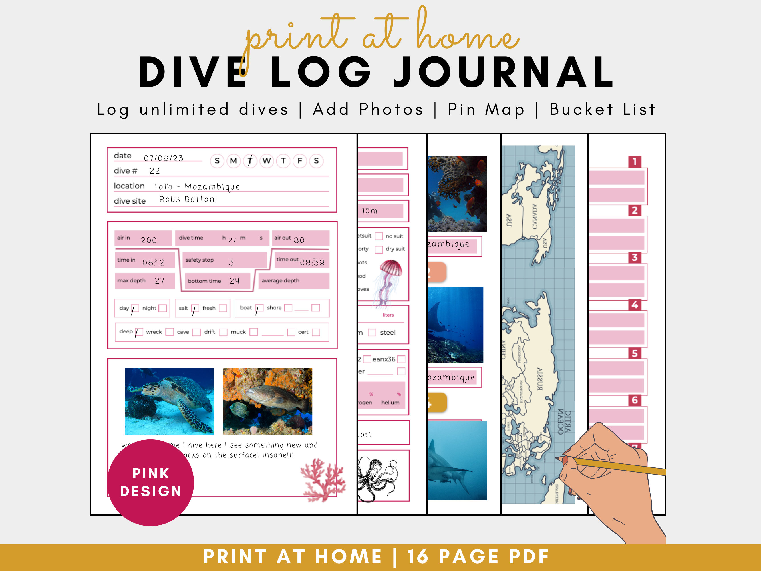 DIY Scuba Dive Journal Log Book Digital Download Diving Log Print at ...