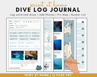 Green Scuba Dive Log Book Sheets Digital Download Diving Log Print at ...