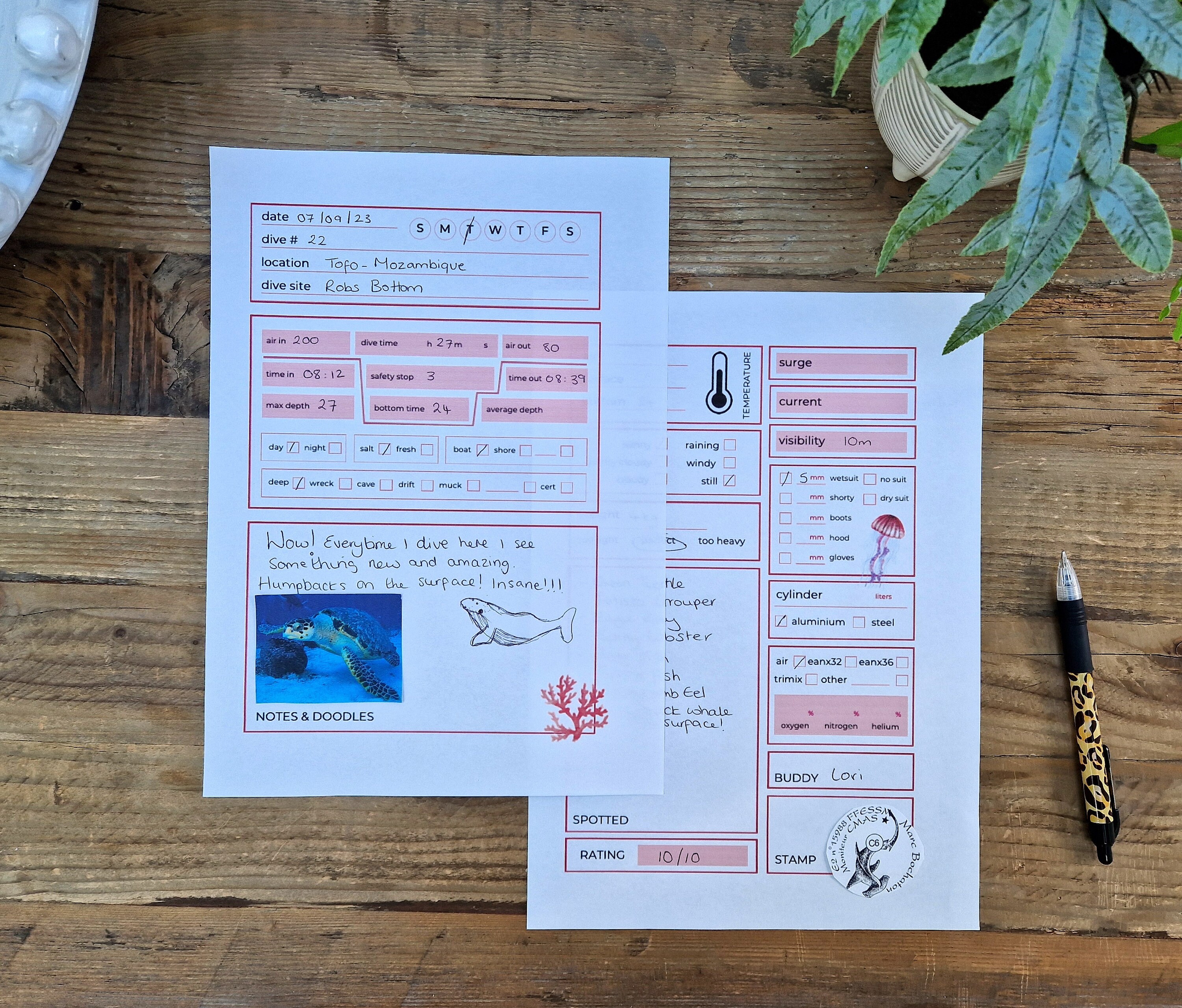 Printable Scuba Dive Log Book Sheets Digital Download Diving Log Print ...