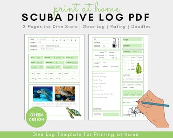 Printable Scuba Dive Log Book Sheets Digital Download Diving Log Print ...