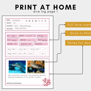 DIY Scuba Dive Journal Log Book Digital Download Diving Log Print at ...