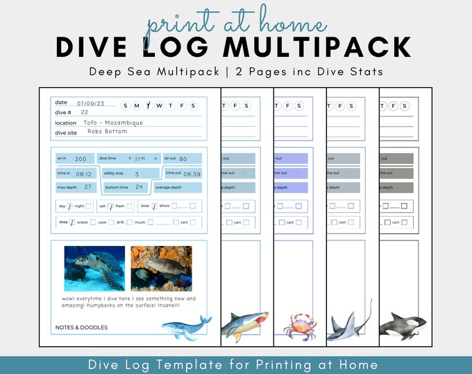 Dive Log Pages Printable File, Scuba Dive Log Book Pages, PADI Dive Log ...