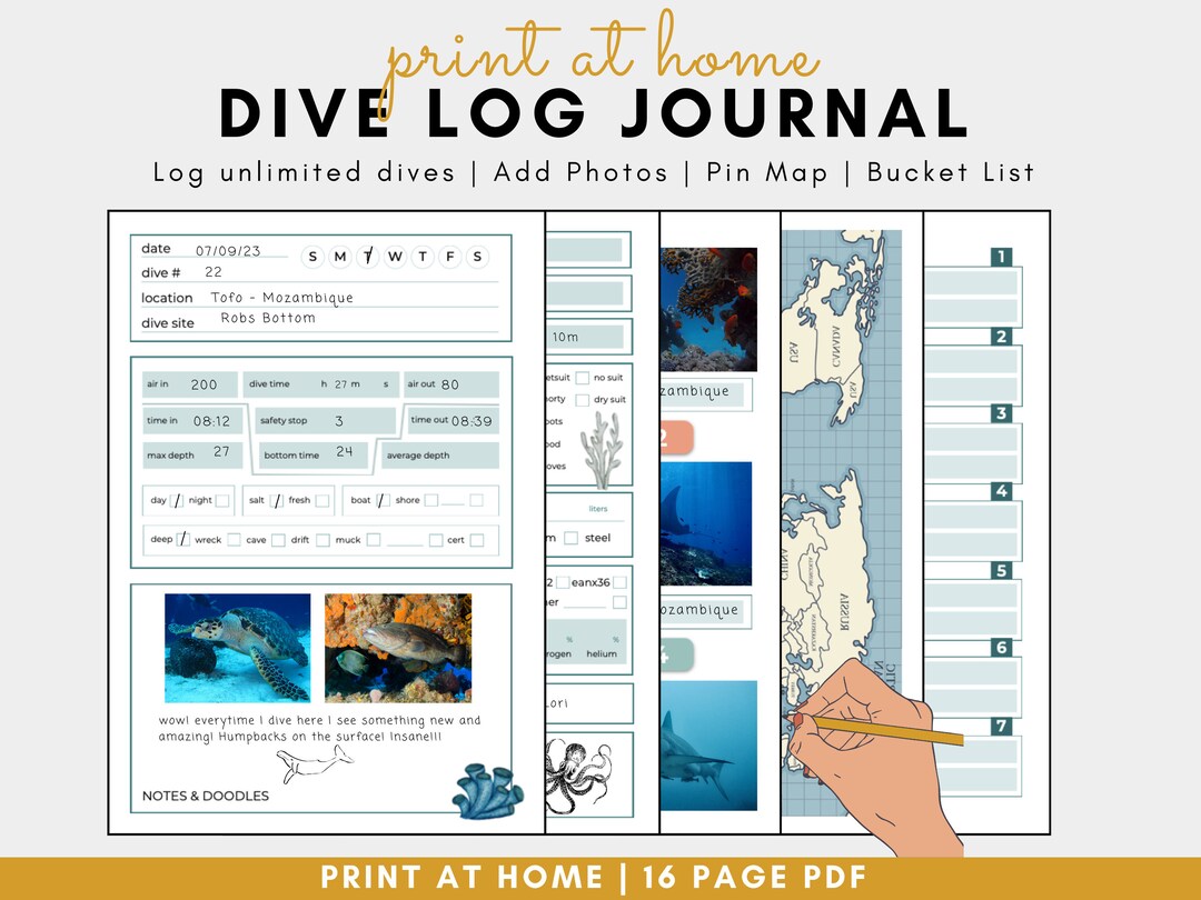 Printable Scuba Dive Log Book Journal Digital Download Diving Log Print ...