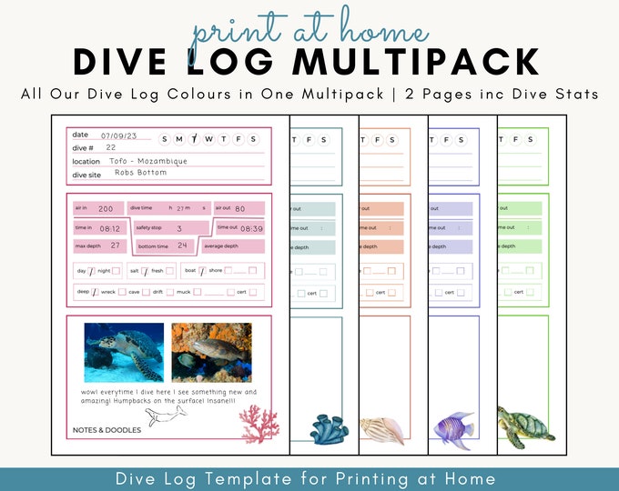 Dive Log Pages Printable File, Scuba Dive Log Book Pages, PADI Dive Log ...