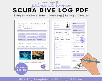 Green Scuba Dive Log Book Sheets Digital Download Diving Log Print at ...