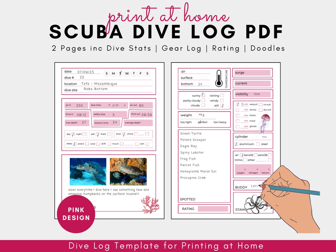 Printable Scuba Dive Log Book Sheets Digital Download Diving Log Print ...